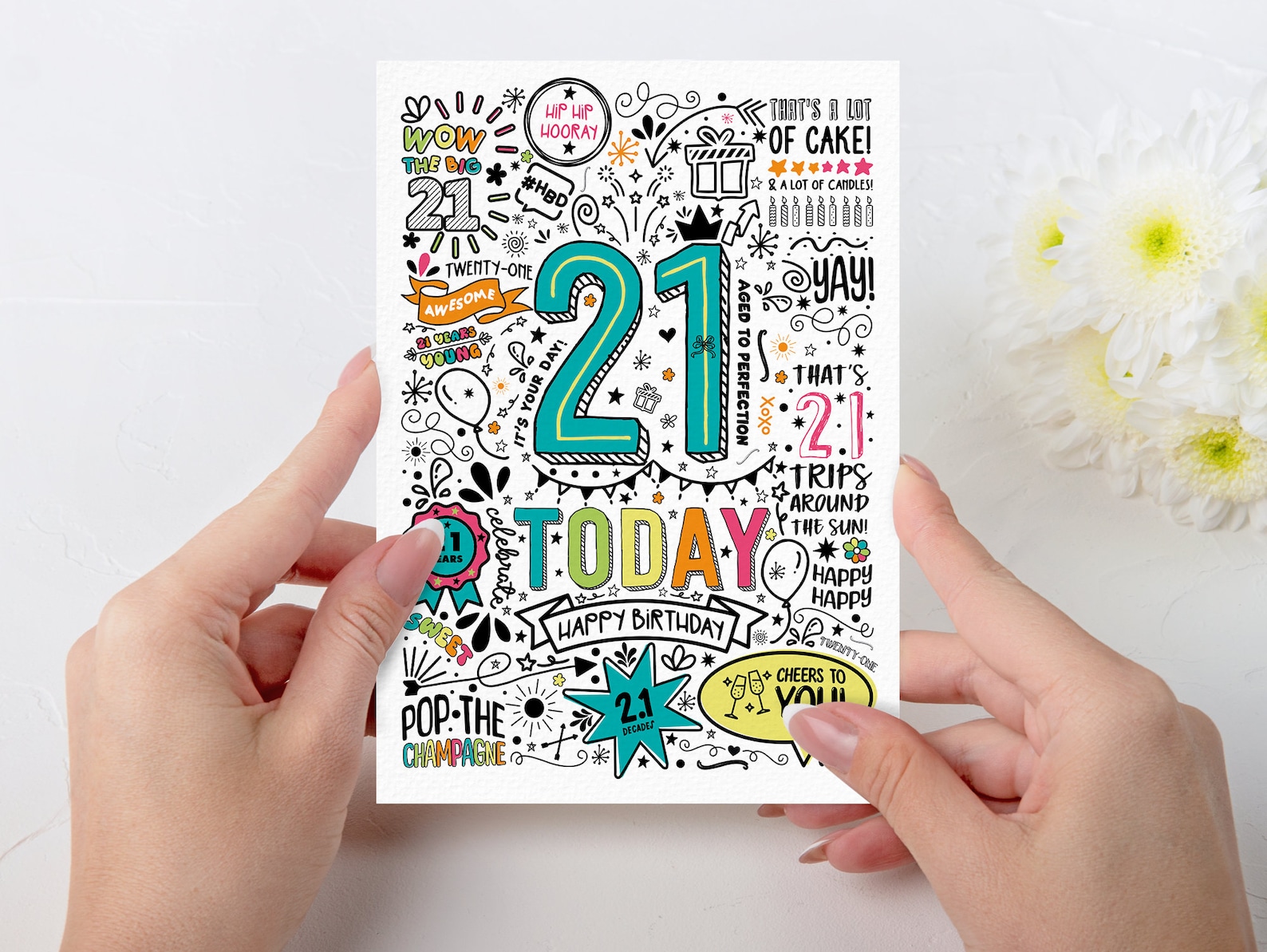 Doodle Style 21st Birthday Card (digital Download) - Etsy