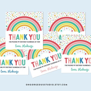 Rainbow of Fun Thank You Tag | Printable Birthday Favor, Editable ...
