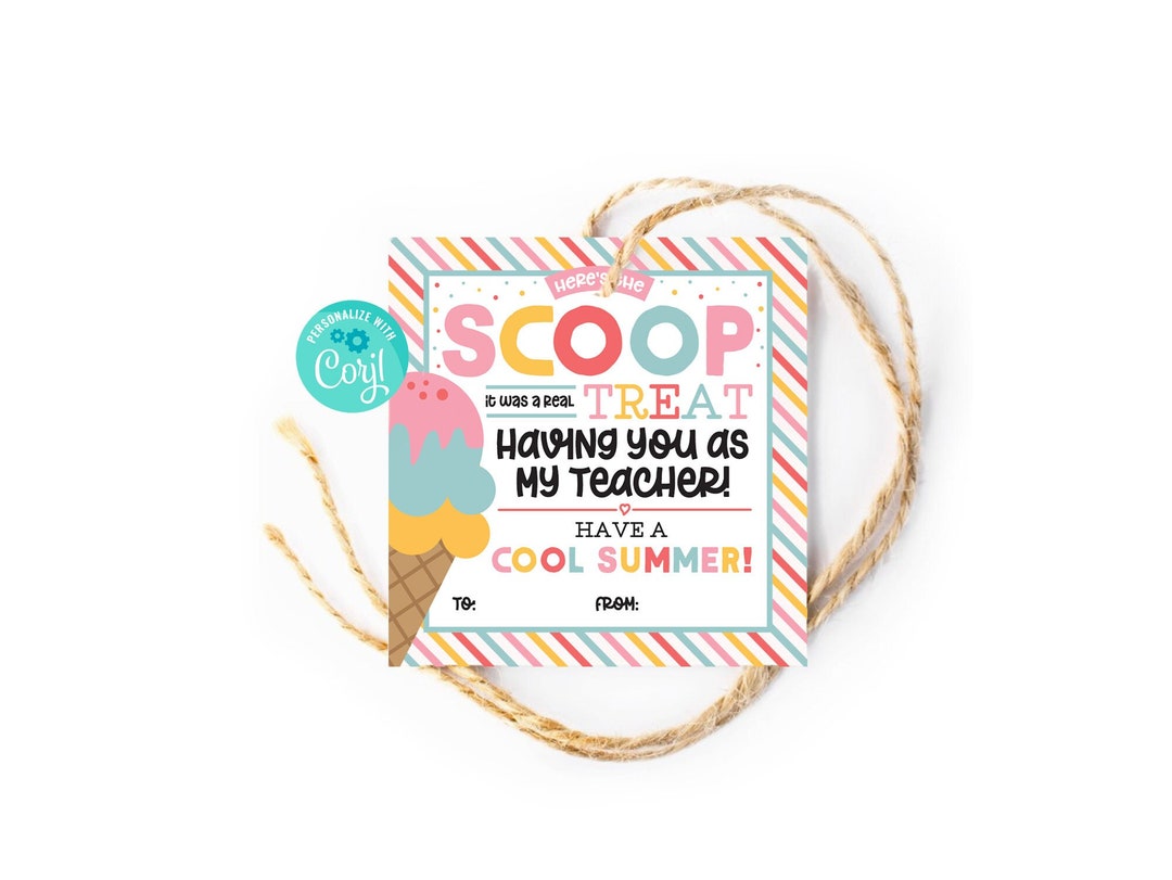 End of the Year Teacher Printable Gift Tag, Ice Cream Gift Card ...
