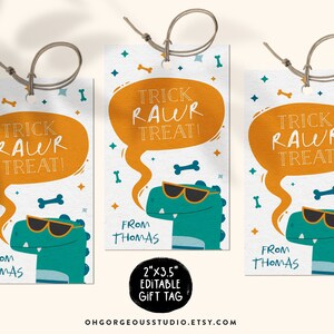 Halloween Dinosaur Gift Tag: Trick or Treat Label (printable) - Etsy