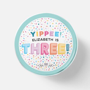 Yippee I'm Three Custom Sticker Template, Editable Tag for Treat Packs ...