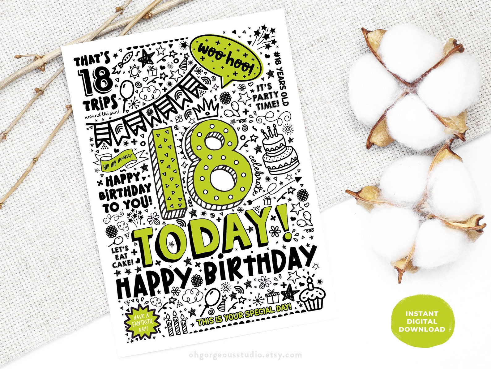 18th Printable Birthday Card 18 Today Birthday Downloadable - Etsy