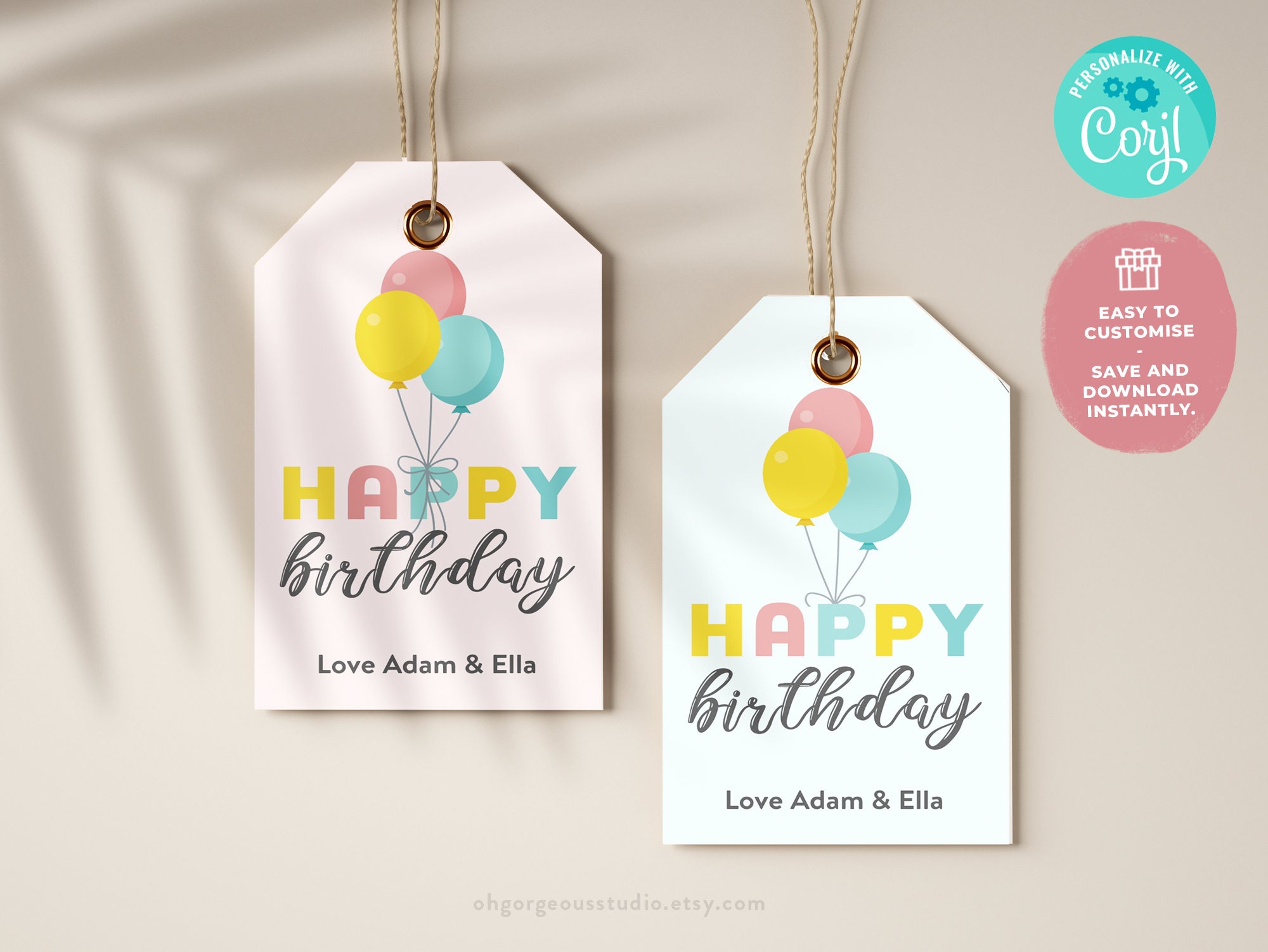 Printable Happy Birthday Gift Tags: Customizable Party Favors (digital ...