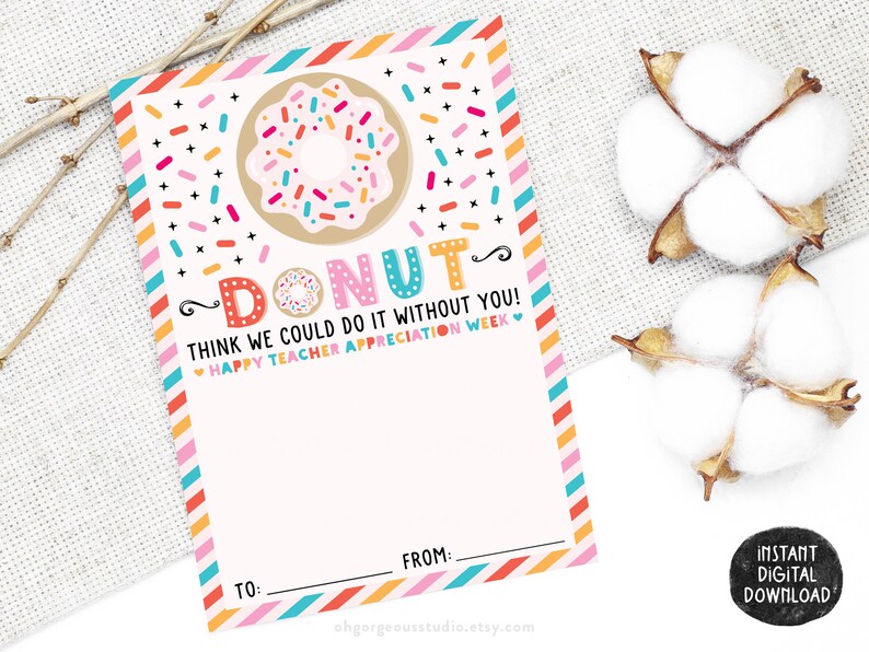 Teacher Appreciation Printable Donut Teacher Appreciation Gift Card ...