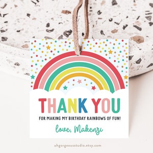 Rainbow of Fun Thank You Tag | Printable Birthday Favor, Editable ...
