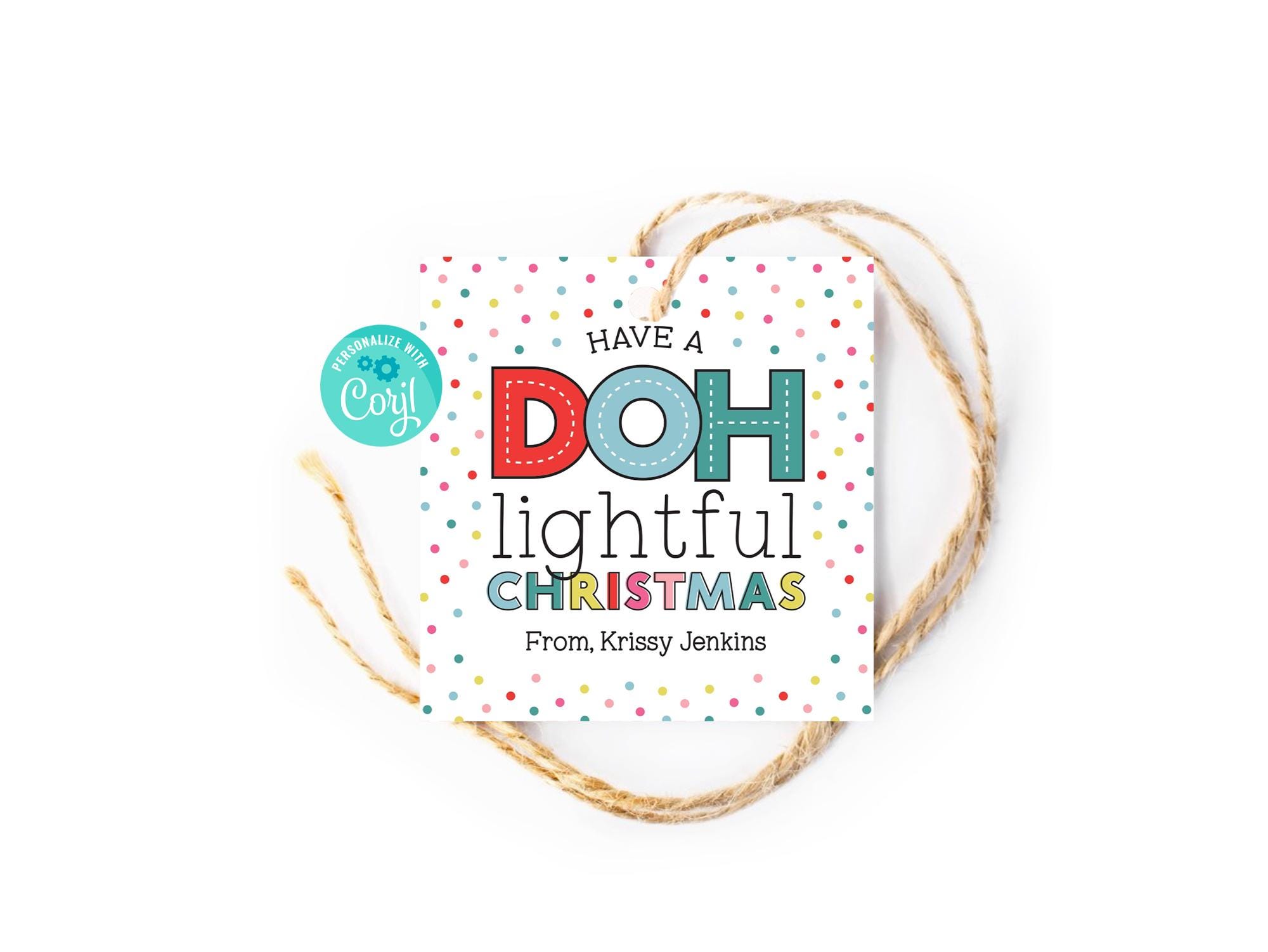 Printable DOH Lightful Christmas Playdough Gift Tag Christmas Holiday ...