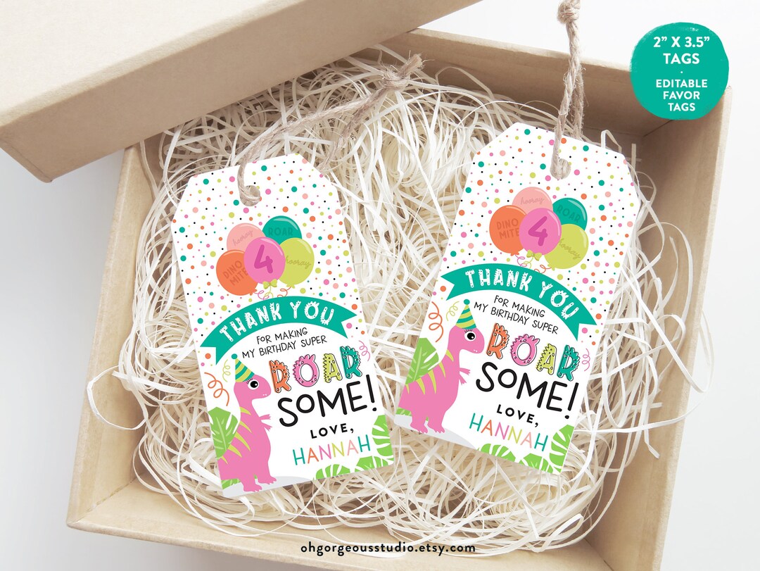 Dinosaur Favor Tag | Editable Hang Tag, Printable Gift Tag, Party Favor ...