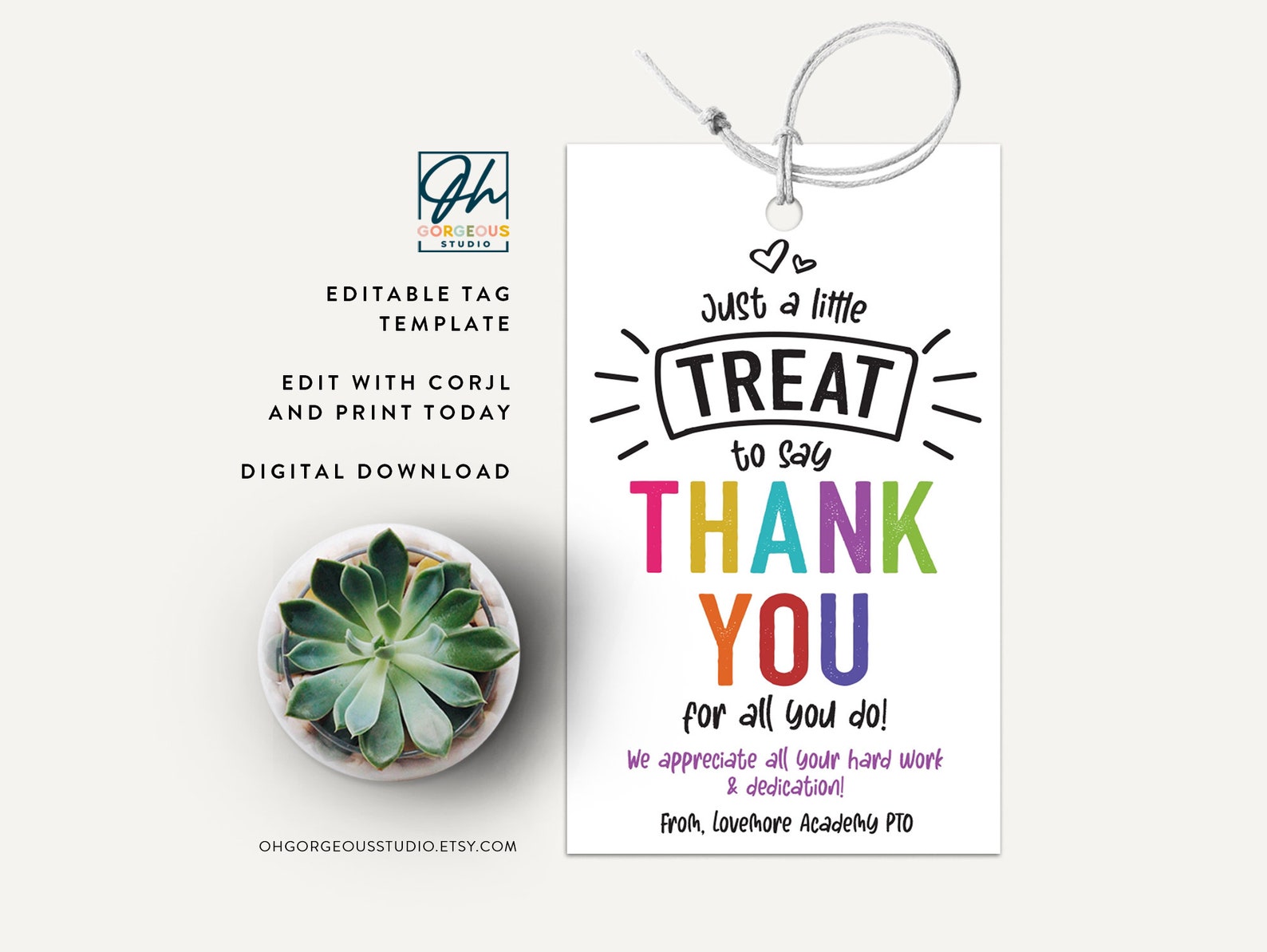 Printable Thank You Gift Tag: Employee, Teacher Appreciation (editable ...