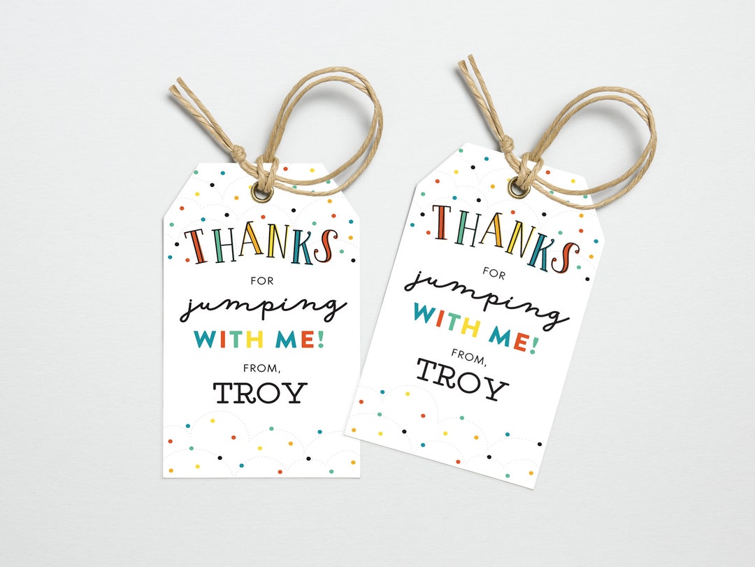 Jump Party Thank You Tag: Editable Bounce Birthday Favor (printable ...