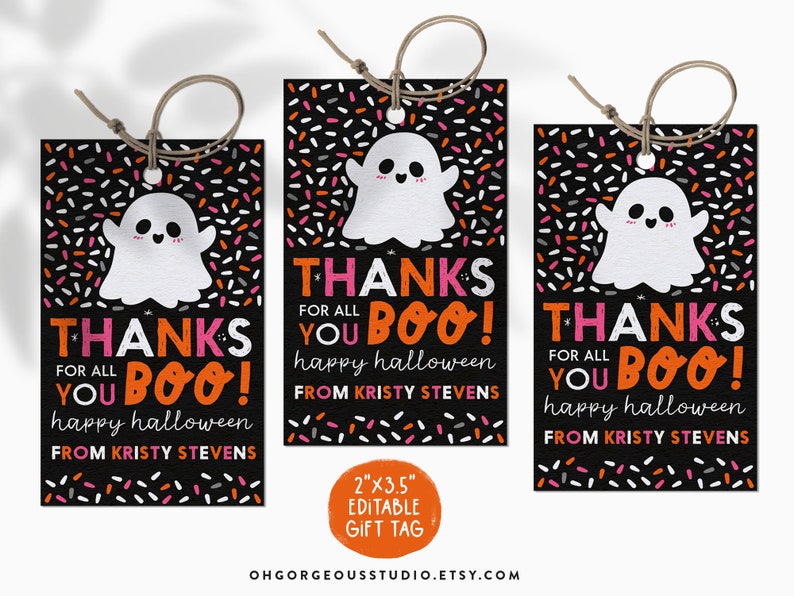 Printable Halloween Gift Tag | Thanks for All You Boo, Editable ...
