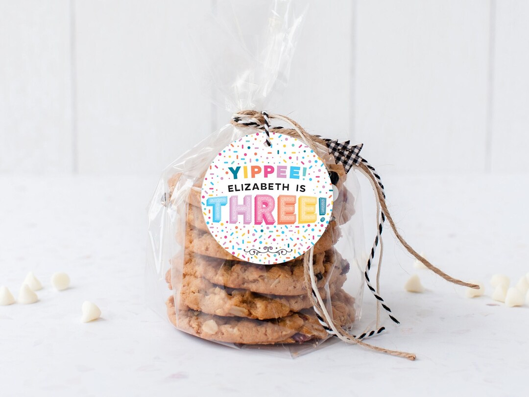 Yippee I'm Three Custom Sticker Template, Editable Tag for Treat Packs ...