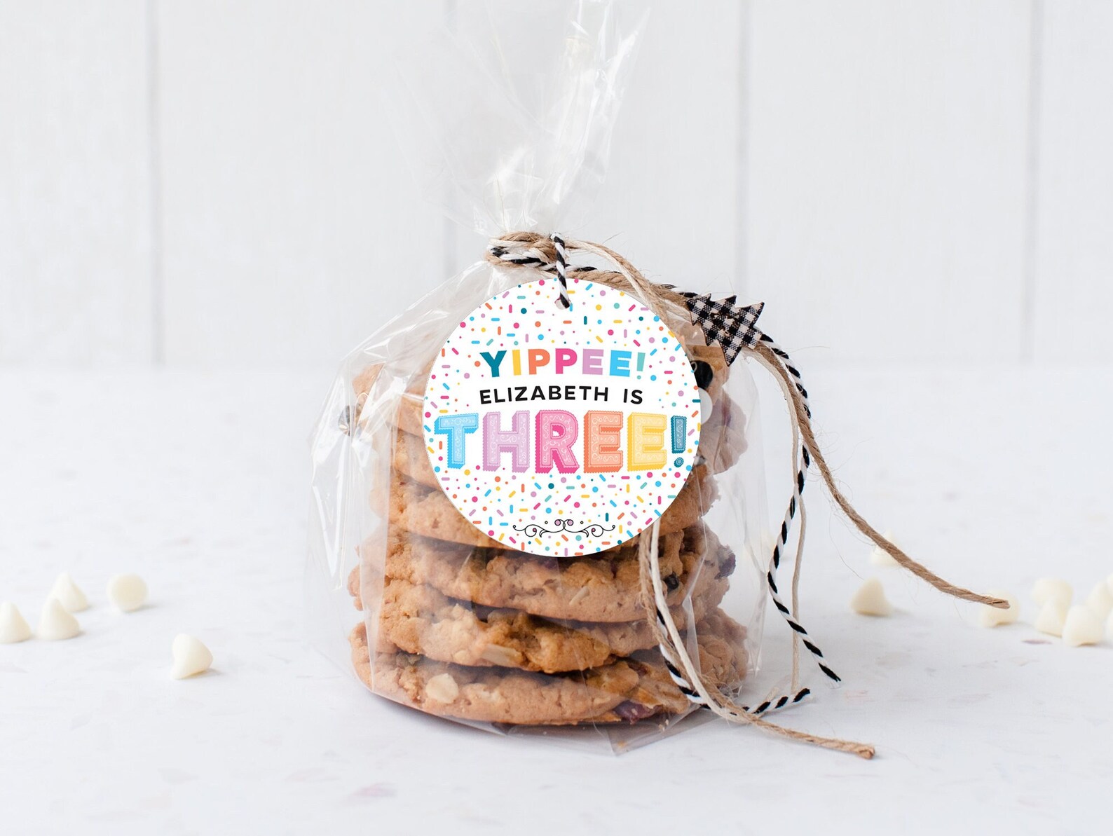 Yippee I'm Three Custom Sticker Template, Editable Tag for Treat Packs ...