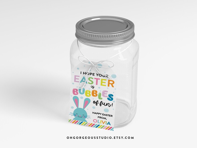 Printable Kids Easter Bunny Tag Template Bubbles of Fun Easter Gift Tag ...