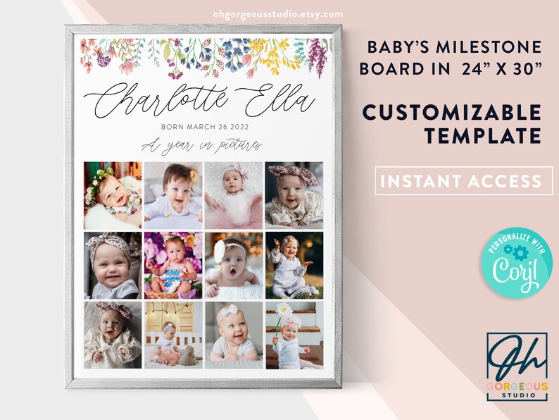 First Year in Photos Printable Poster 1 Year Milestone Photo - Etsy