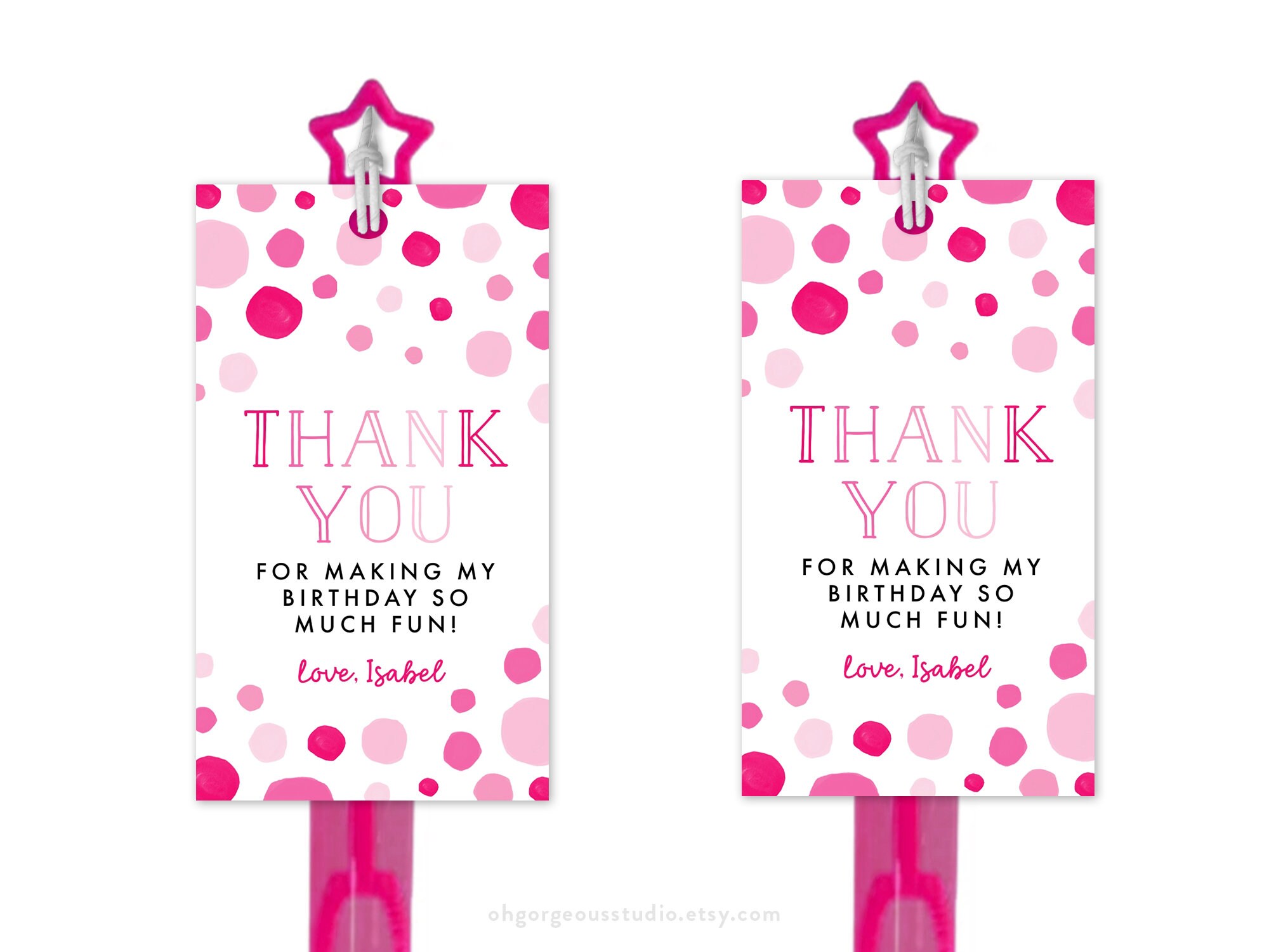 Pink Thank You Tags Birthday Party Printable Pink Ombre - Etsy