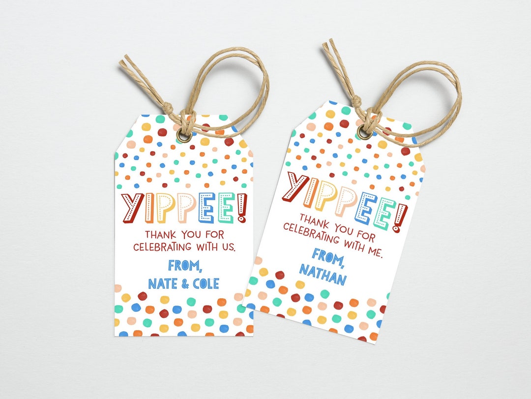 Yippee Birthday Favor Tag | Polka Dot Gift Tag Template, Editable Party ...