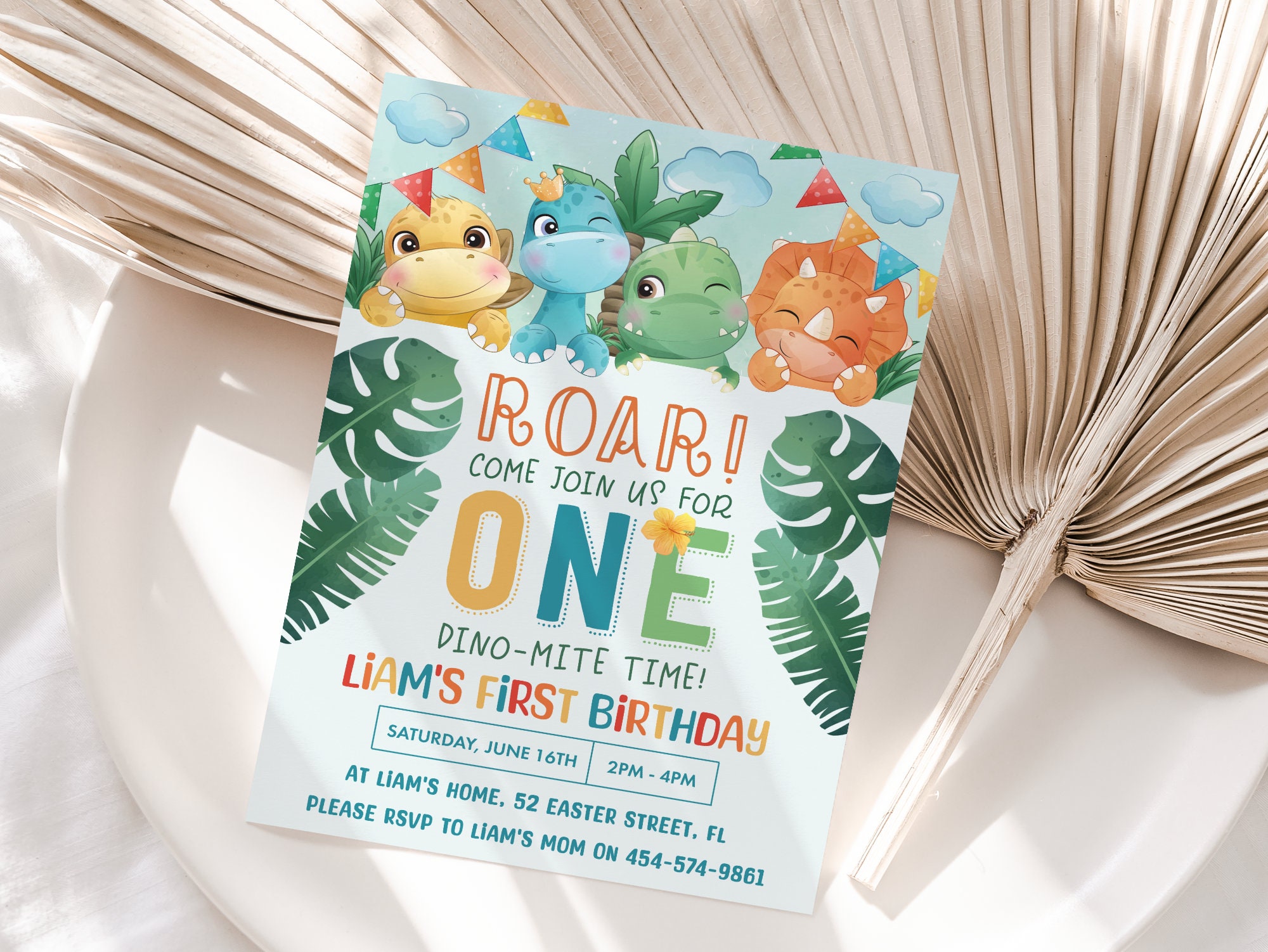 Editable Dinosaur First Birthday Invitation for Instant Digital Download Printable Invitation Template Dino Mite Party 1 Year Old Etsy