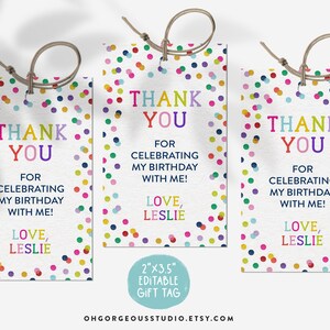 Colourful Confetti Party Tag | Party Favor for Any Age, Editable Gift ...