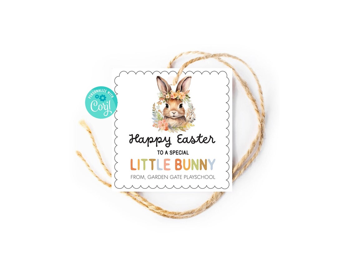 Easter Basket Gift Tag: Little Bunny Design, Editable Template (digital ...