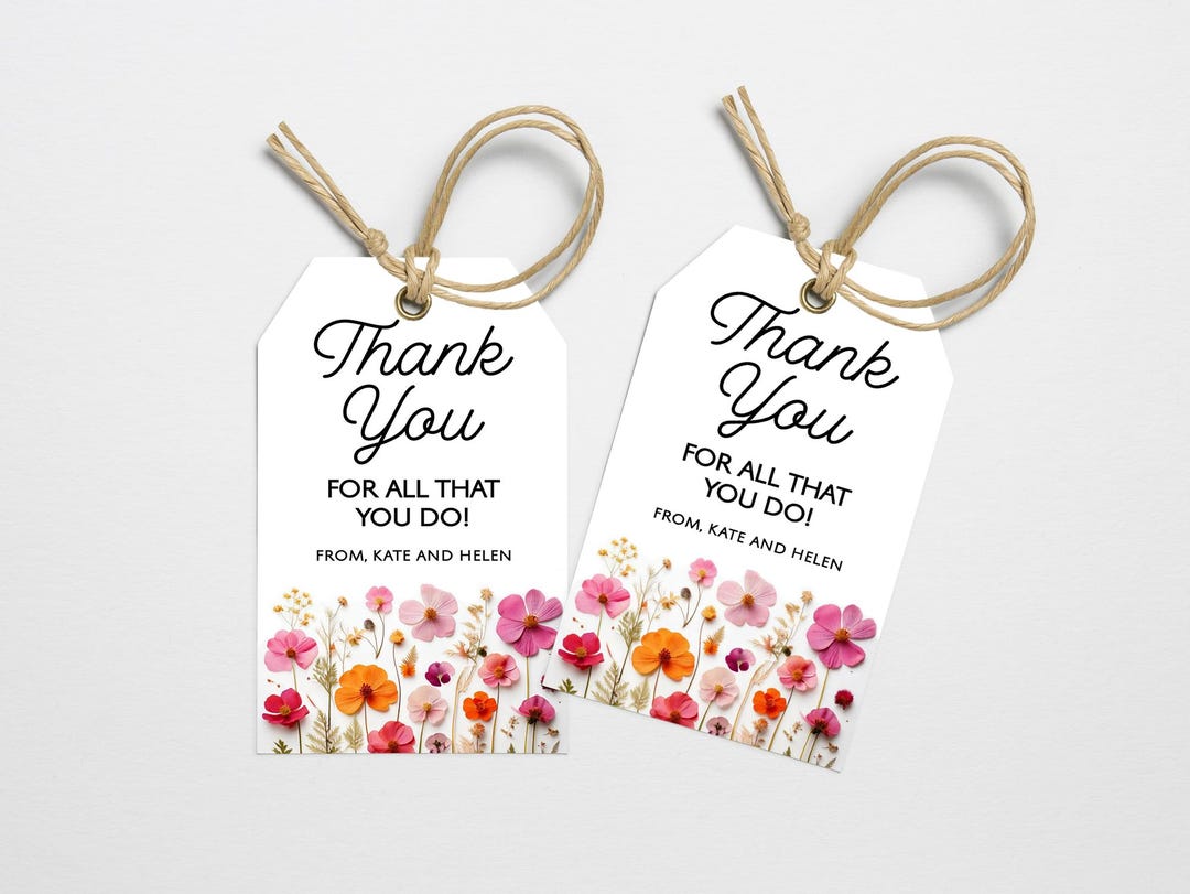 Printable Floral Thank You Gift Tag: Editable Template (2x3.5 In) - Etsy