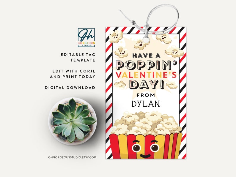 Editable Popcorn Valentine's Day Gift Tag: Printable Kids School Labels ...