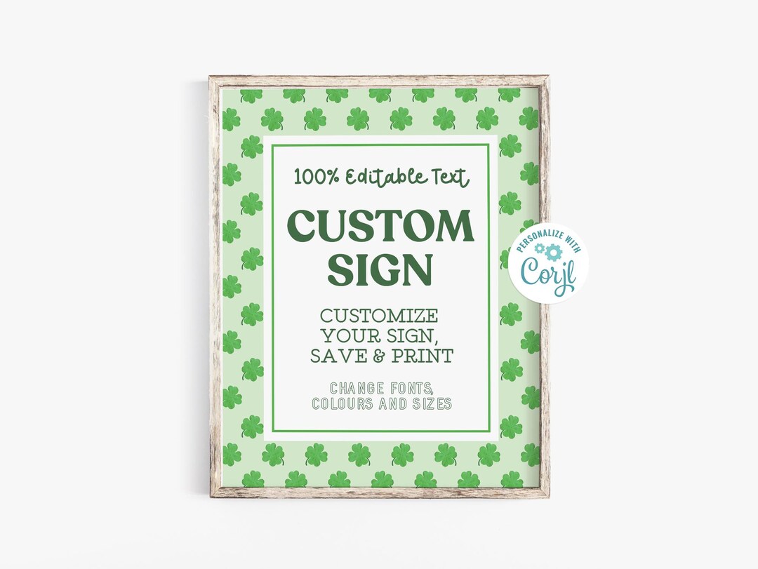St Patrick's Day Custom Sign | 8x10 Editable Sign, Shamrock Lucky St ...