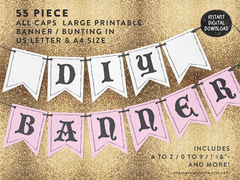 Modern DIY Printable Banner in All CAPS Happy Birthday - Etsy