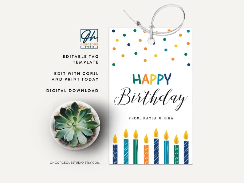 Printable Birthday Gift Tag Template: Colorful Candles (digital ...