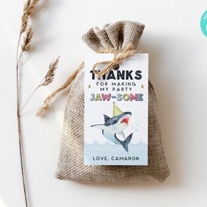 Shark Party Favors Thank You Tag | Editable Template, Shark Birthday ...