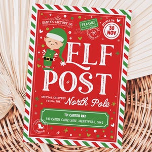 Elf Mail Shipping Label: DIY Santa Arrival Box (corjl Editable, Instant ...