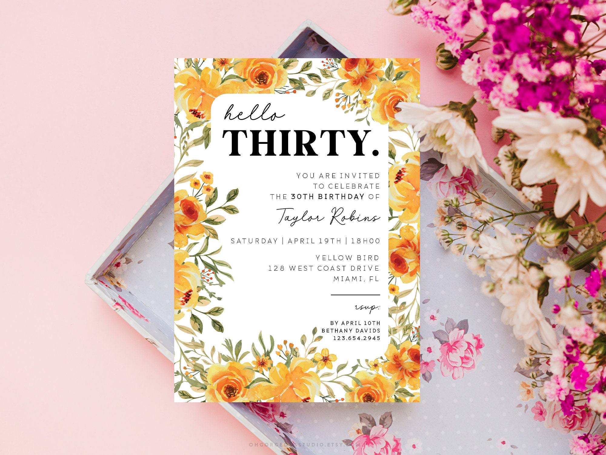 Editable 30th Birthday Invitation Template Hello Thirty Birthday Invite ...