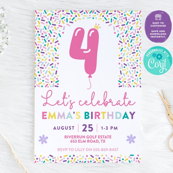4 Years Birthday Invitation - Etsy