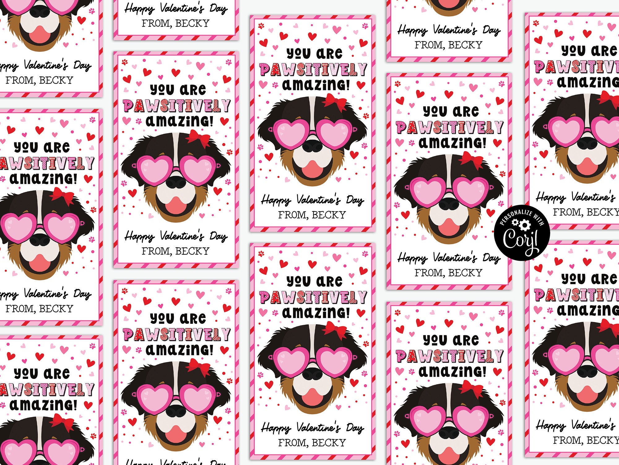 Printable Pawsitively Amazing Friend Dog Valentine's Day Tag Kid School ...