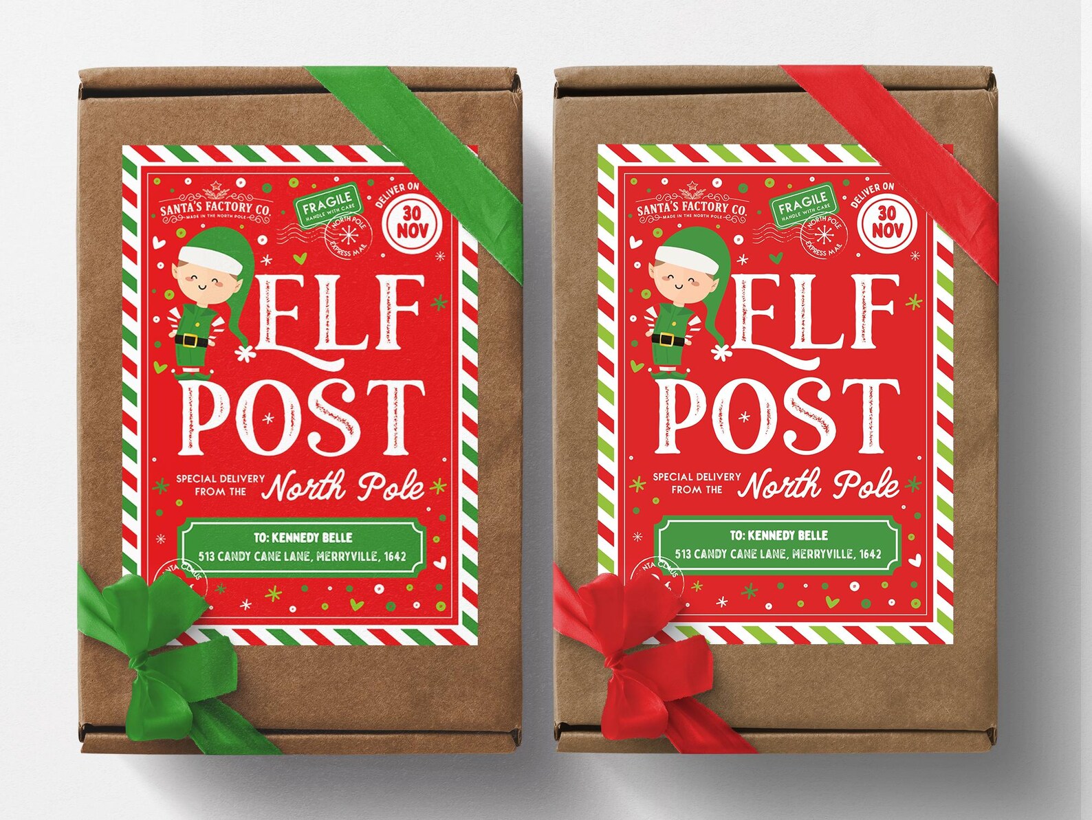 Elf Mail Shipping Label: DIY Santa Arrival Box (corjl Editable, Instant ...
