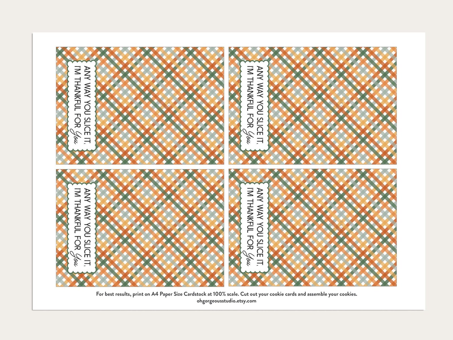 Printable Thanksgiving Cookie Card: Pumpkin Pie Design (PDF) - Etsy