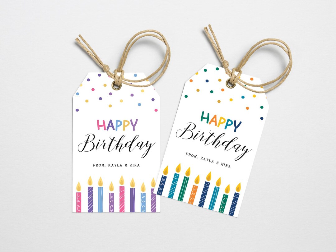 Printable Happy Birthday Gift Tag Template, Colourful Bday Candles ...