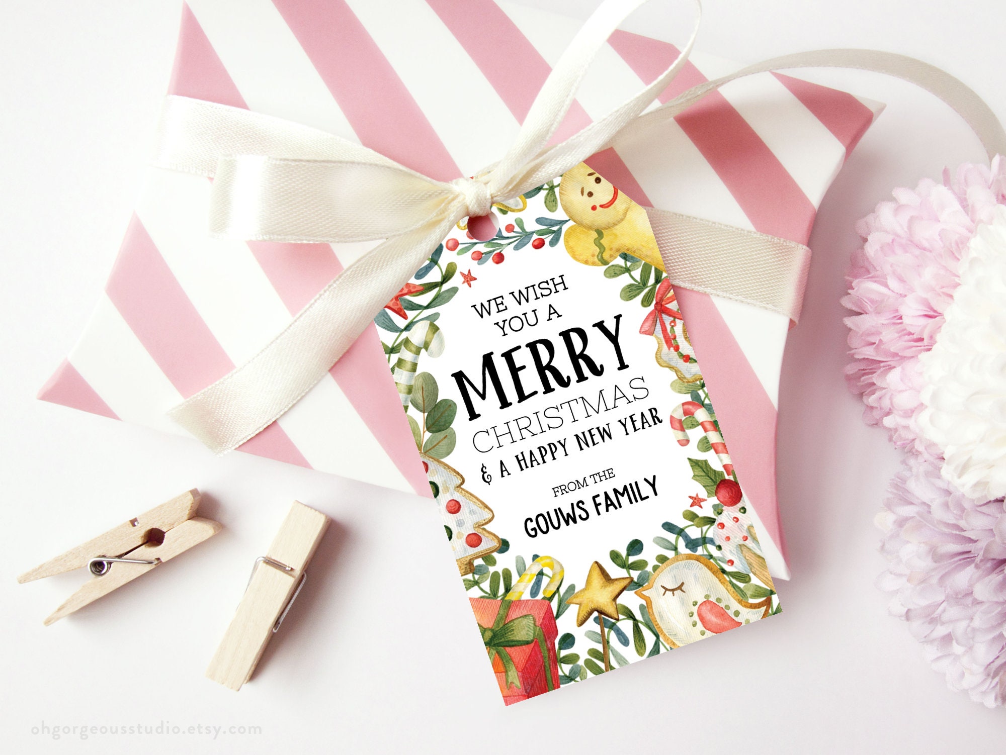 Merry Christmas Gift Tag Printable | Editable Holiday Favor (digital ...