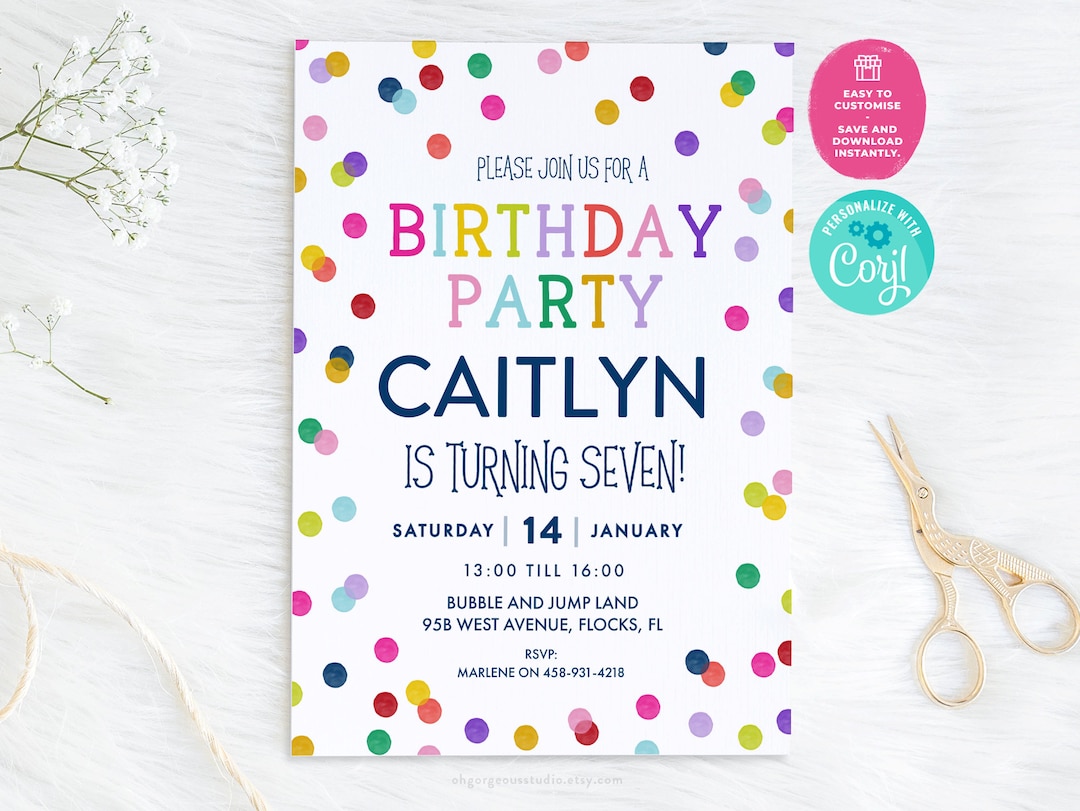 Colourful Confetti Party Invitation | Party Invite for Any Age ...