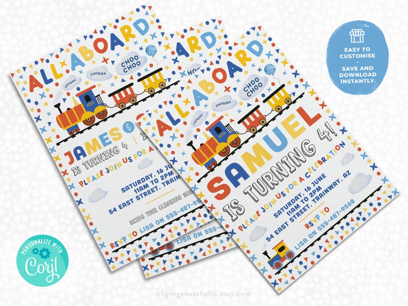 Train Birthday Invitation: Blue Railway Party (digital Download) - Etsy