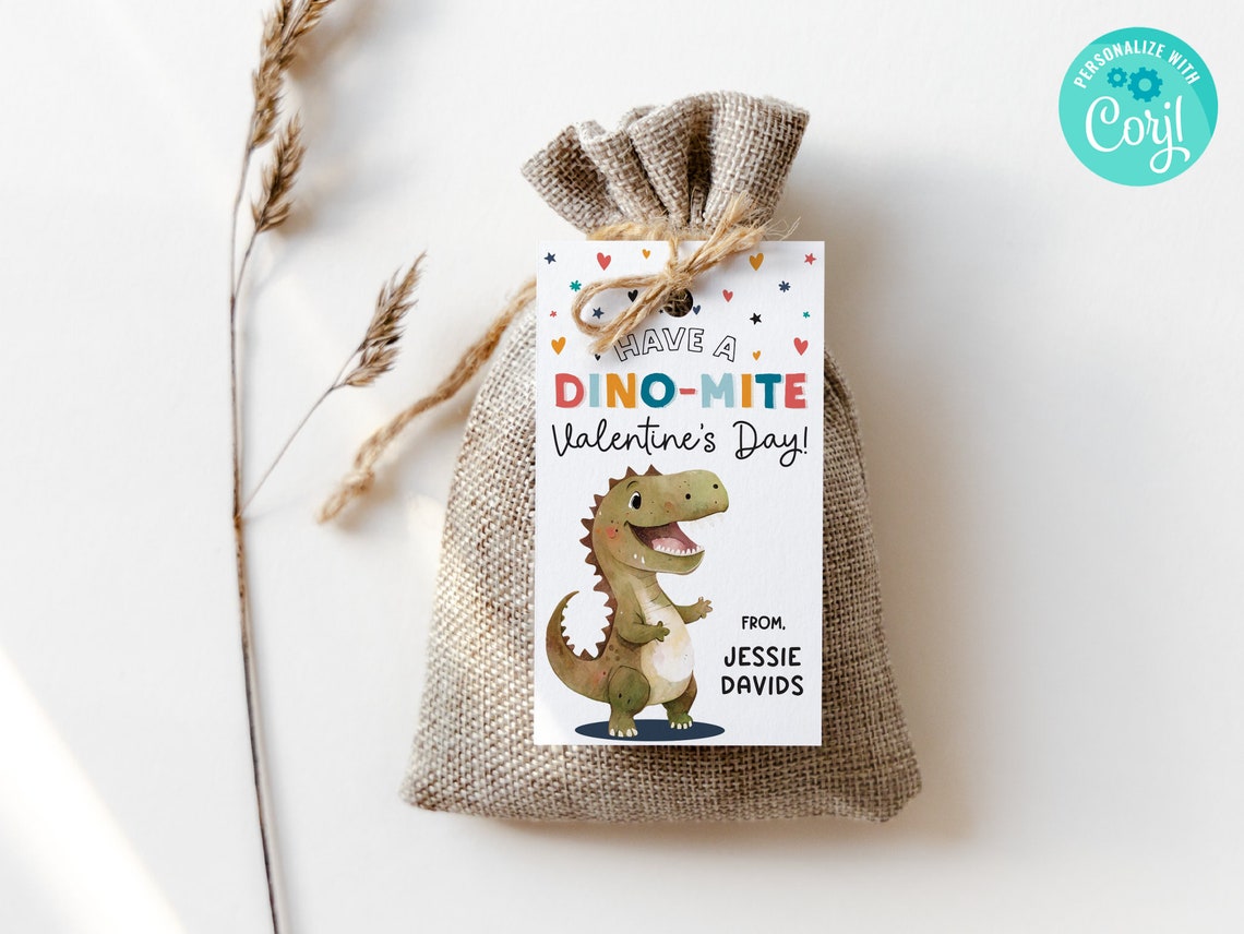Editable Dinosaur Valentine's Day Favor Tag (printable) - Etsy
