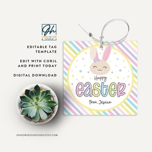 Cute Easter Bunny Gift Tag | Pastel Printable Corjl Template (PDF) - Etsy