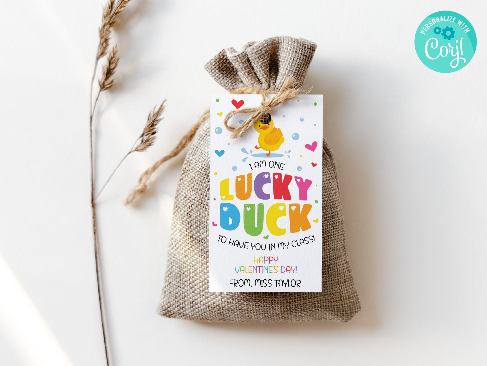 Lucky Duck Valentine's Day Teacher Tag: Editable Classroom Gift (PDF ...