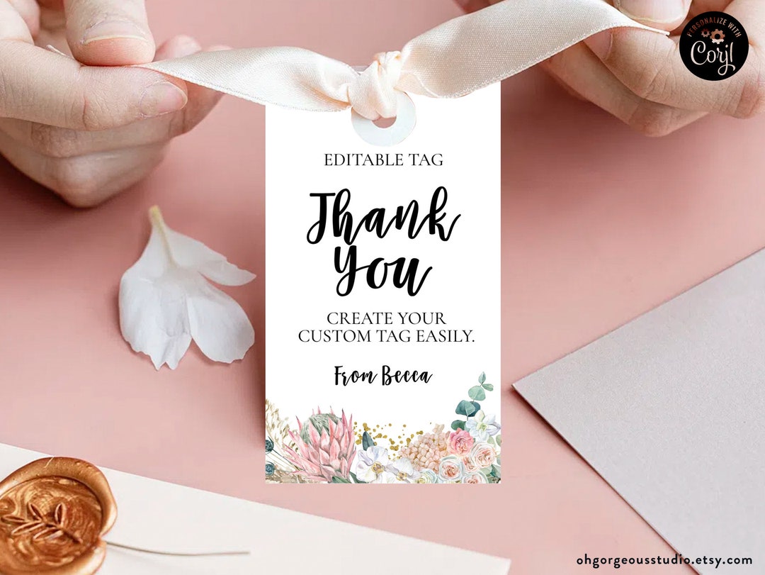 Floral Thank You Favor Tag Template: Editable Custom Design (2x3.5") - Etsy