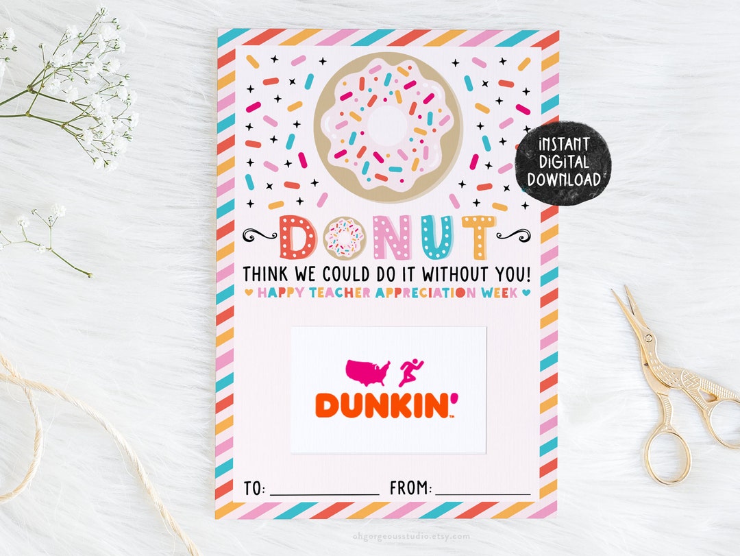 Teacher Appreciation Printable Donut Teacher Appreciation Gift Card ...