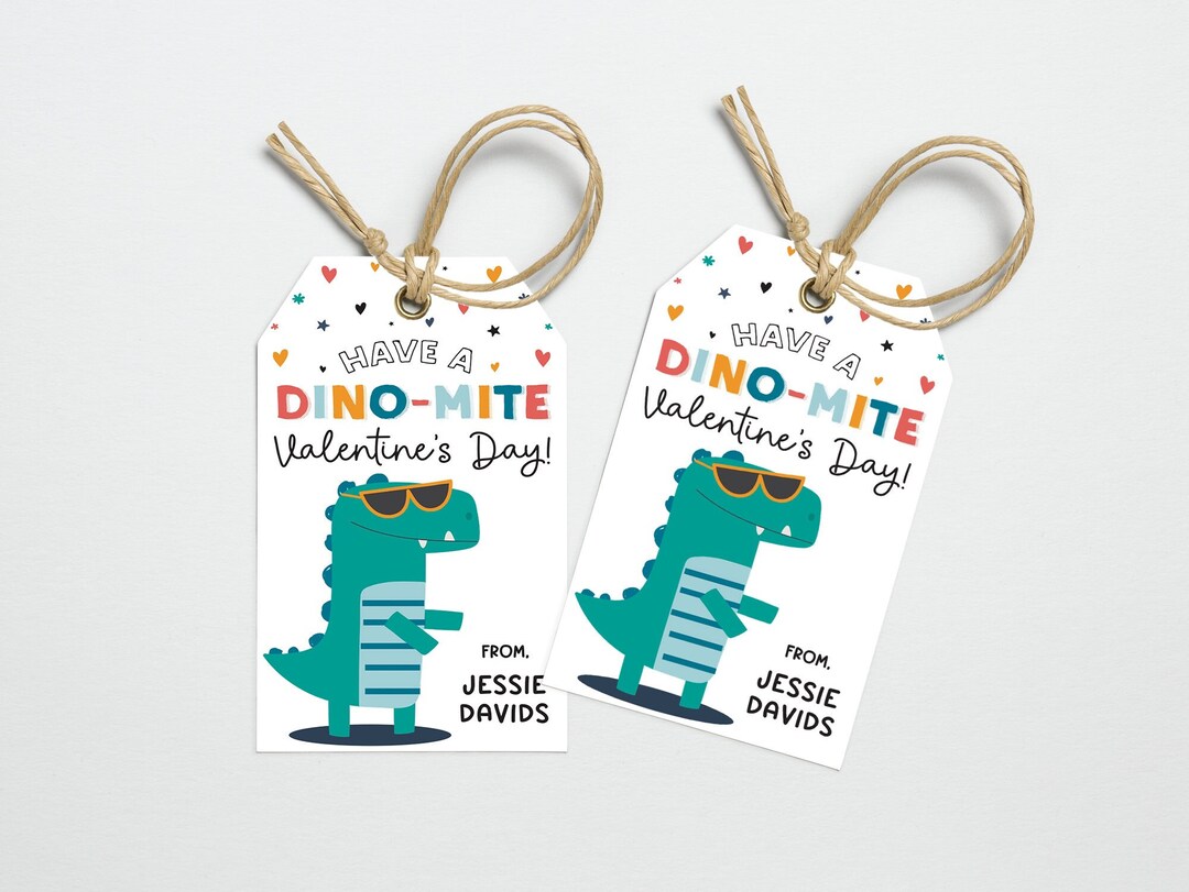 Editable Valentine's Day Dinosaur Favor Tag | Printable Roarsome Dino ...