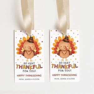 Editable Thanksgiving Gift Tag, Cute Turkey Favor Label, Thankful for ...