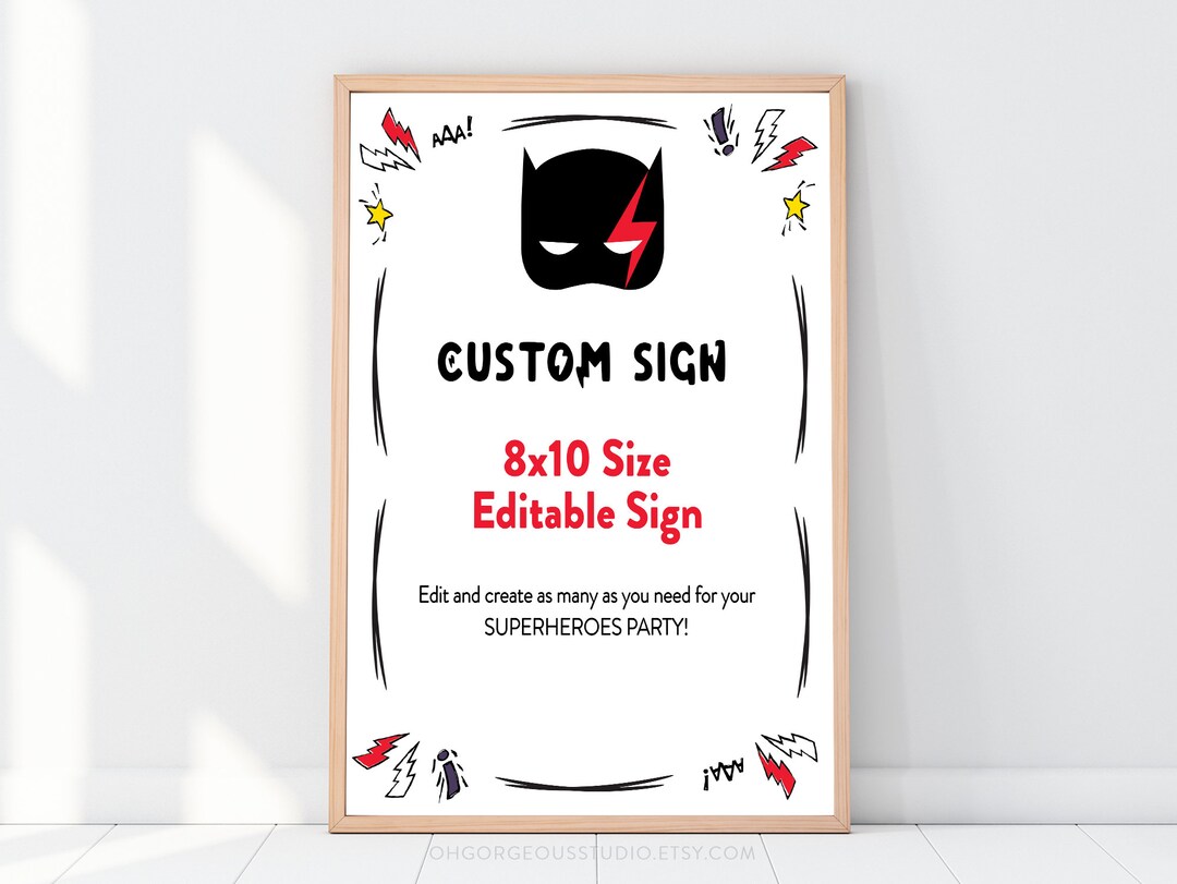 Superhero Custom Sign | Superhero Birthday, Hero Party, Editable Sign ...