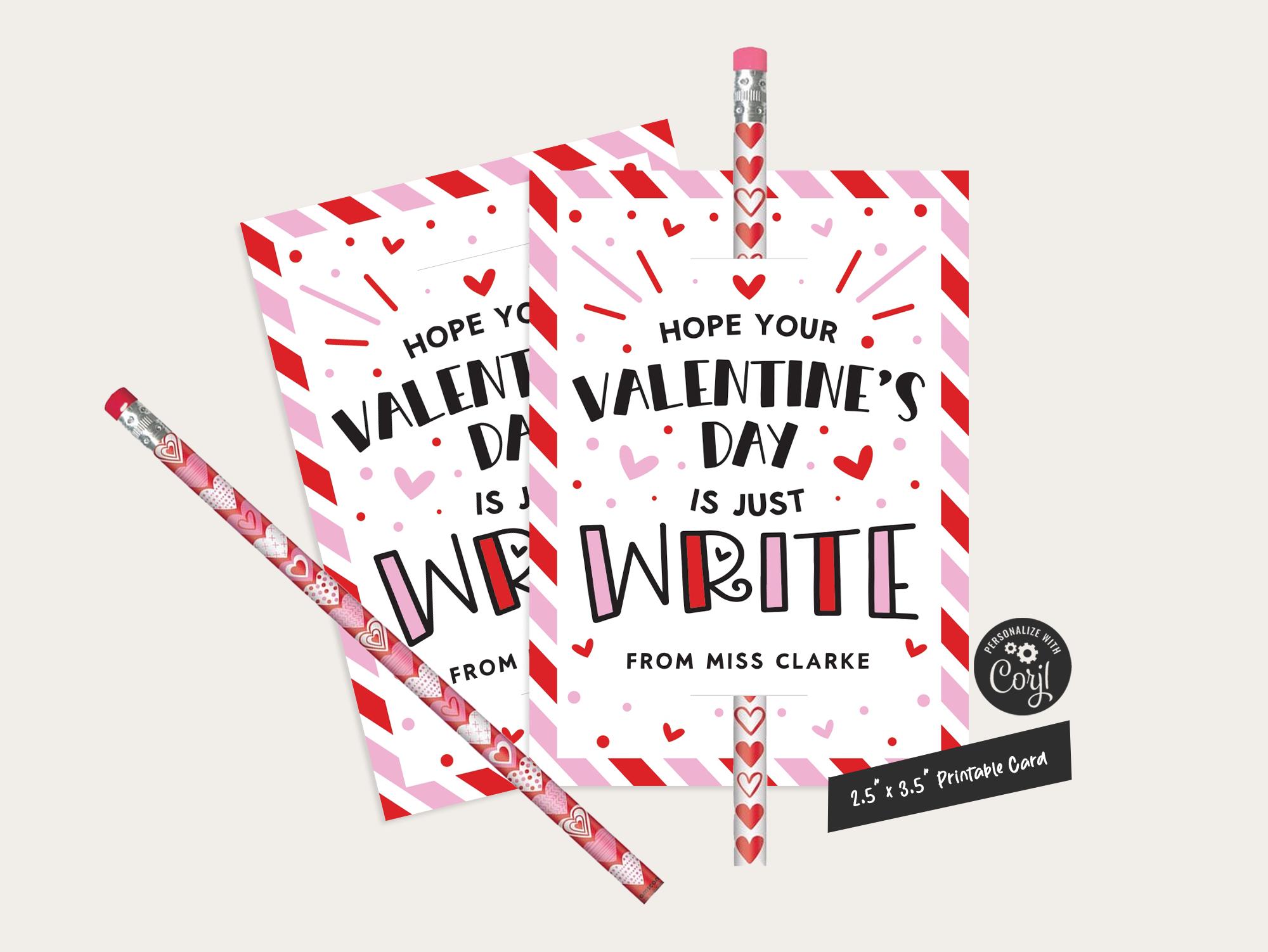 Valentine Pencil Tag: Just Write Class Gift (editable Template) - Etsy