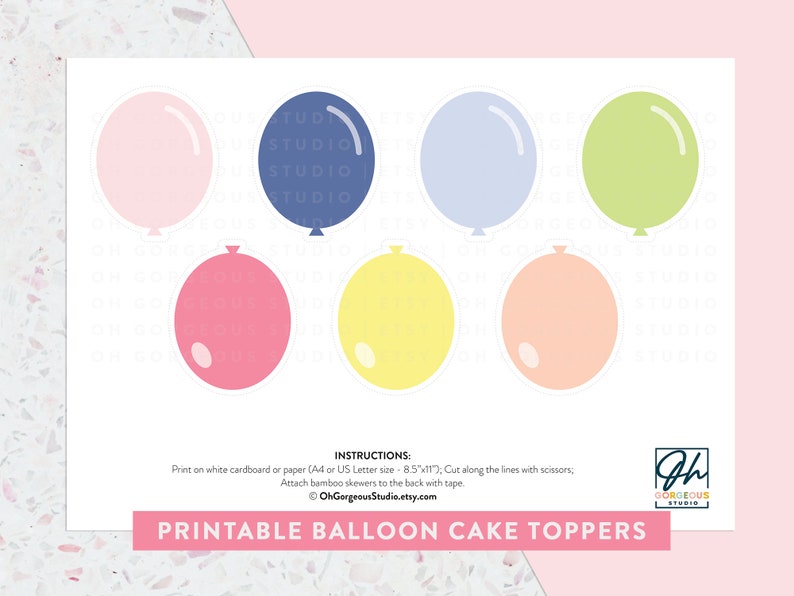Printable Balloon Cake Toppers: Pastel Party Decor (JPG, PDF) - Etsy