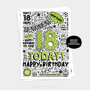 18th Printable Birthday Card | 18 Today Birthday Downloadable Card ...